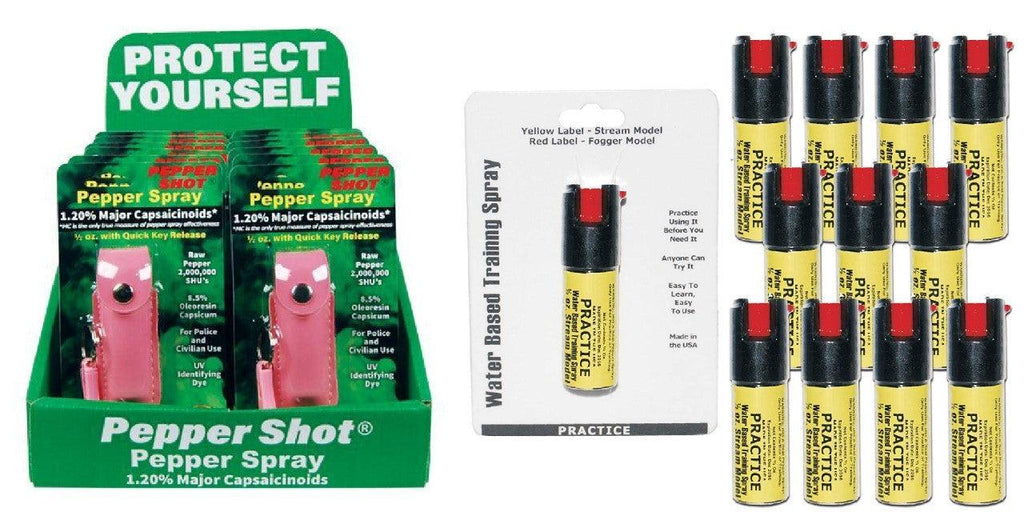 Bulk Wholesale Pink Pepper Shot & Inert Practice Sprays with Display