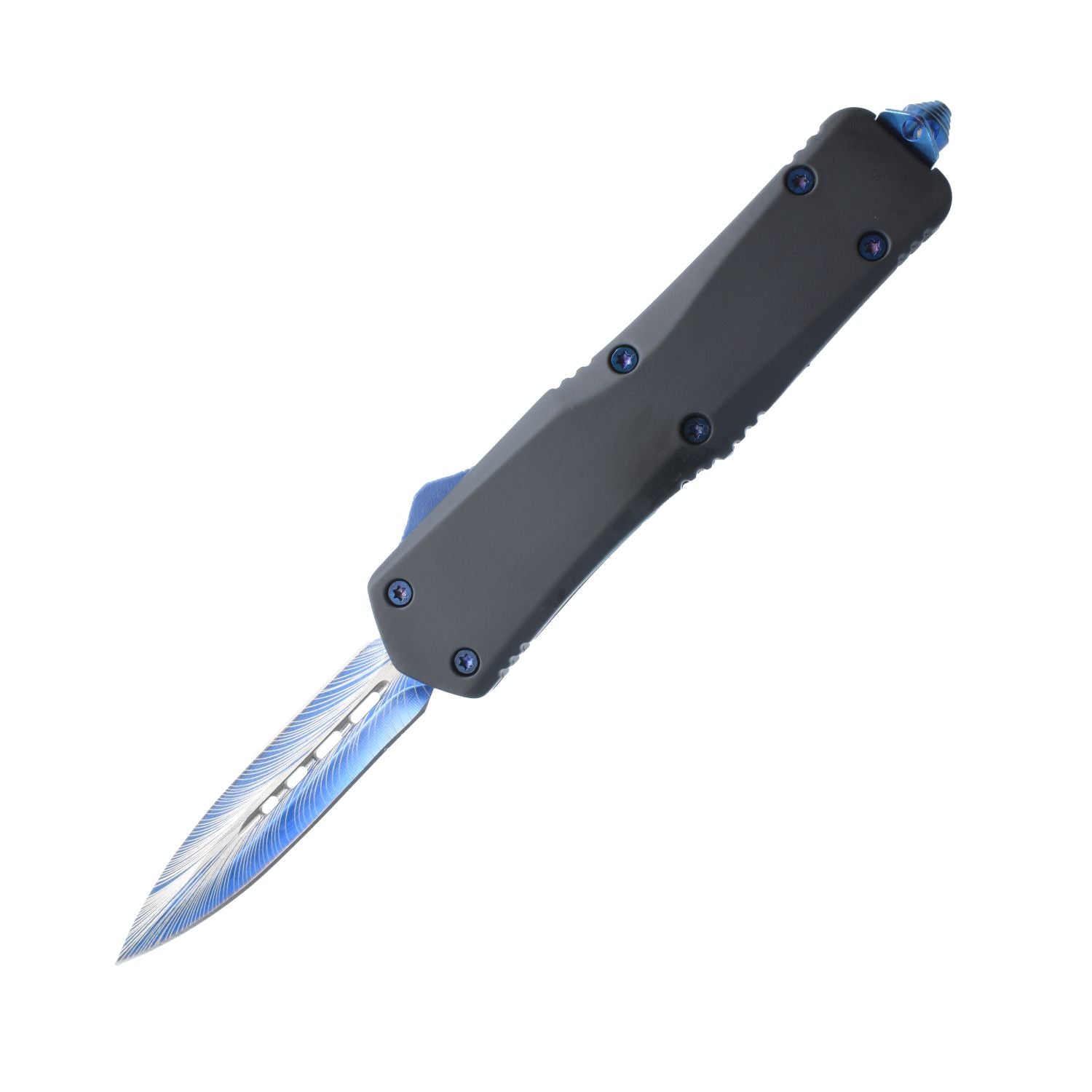 Double Edge Damascus Automatic Spring Assist OTF Knife with Belt Clip ...