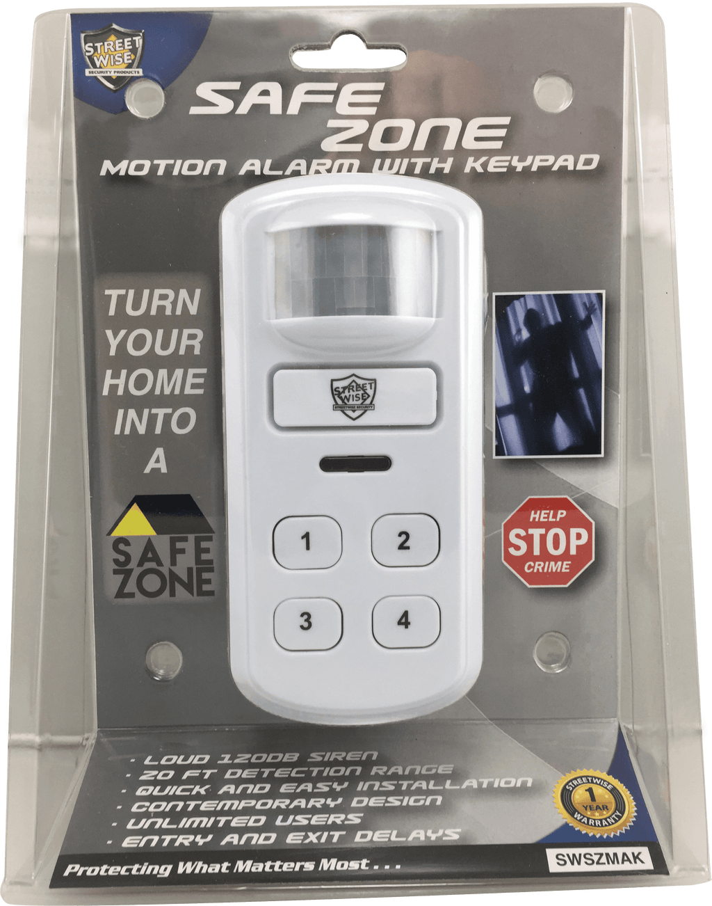Streetwise SafeZone Motion Activated Alarm w/Keypad 20 Foot Detect ...